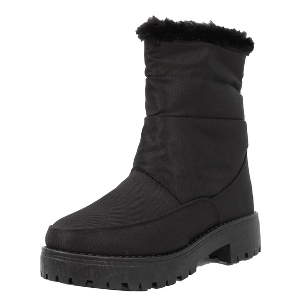 BAMBOO | Shoes | Black Puffer Nylon Fabric Mid Calf Winter Boot | Poshmark